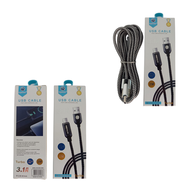 Kit Cabo Usb Renux 6160A Tipo C Turbo 2 Metros 10pç - Kit Cabo Usb ...